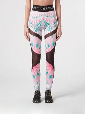 PLEIN SPORT Stretch-tech Fabric Sports Leggings With Graphic Print And Rhinestones