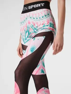 PLEIN SPORT Stretch-tech Fabric Sports Leggings With Graphic Print And Rhinestones