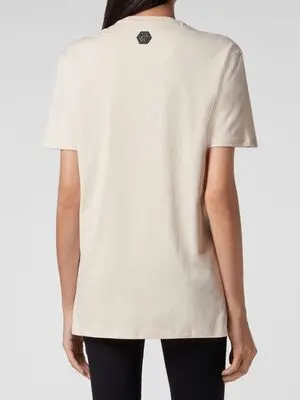 Philipp Plein Skull Jersey T-shirt With Contrast Logo Print - Beige