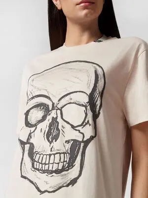 Philipp Plein Skull Jersey T-shirt With Contrast Logo Print - Beige