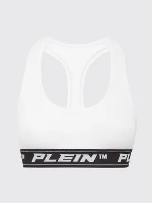 Philipp Plein Cropped Jersey Top With Square Neckline And Jacquard Logo - White