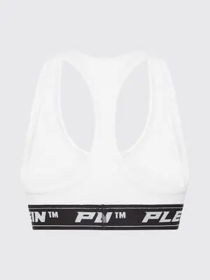 Philipp Plein Cropped Jersey Top With Square Neckline And Jacquard Logo - White