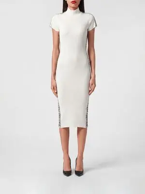 Philipp Plein Ribbed-knit Sheath Midi Dress With Rhinestone Embroidery