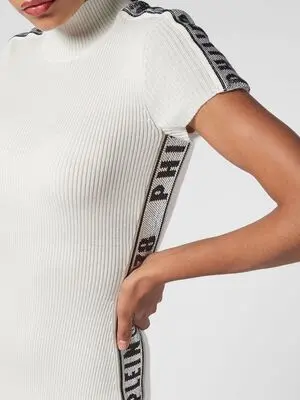 Philipp Plein Ribbed-knit Sheath Midi Dress With Rhinestone Embroidery