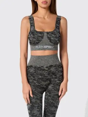 PLEIN SPORT Camouflage Print Cropped Jersey Sports Top With Thin Straps - Black