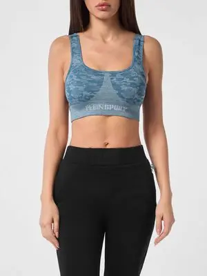 PLEIN SPORT Camouflage Print Cropped Jersey Sports Top With Thin Straps - Grey