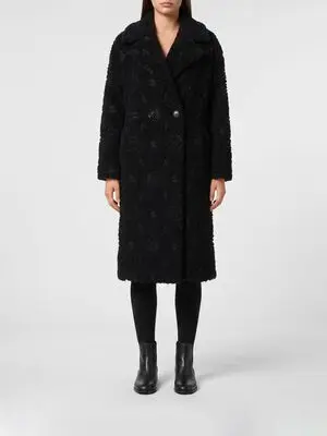 Philipp Plein Double-breasted Faux Fur Coat With Hexagon Logo - Black