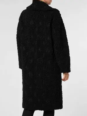 Philipp Plein Double-breasted Faux Fur Coat With Hexagon Logo - Black