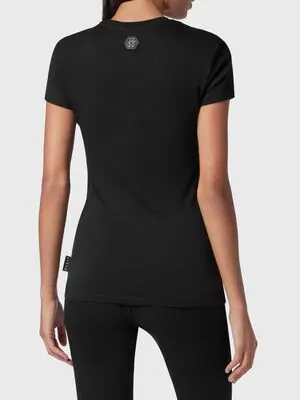 Philipp Plein Gothic Jersey T-shirt With Rhinestone Logo Application - Black