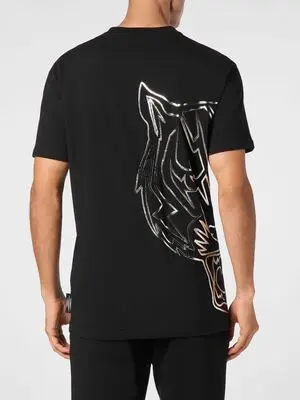 PLEIN SPORT Jersey T-shirt With Graphic Print And Laminated Contrast Logo