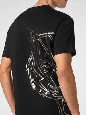 PLEIN SPORT Jersey T-shirt With Graphic Print And Laminated Contrast Logo