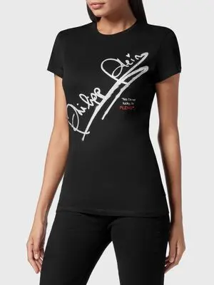 Philipp Plein Slim Fit Jersey T-shirt With Contrast Logo Print - Black
