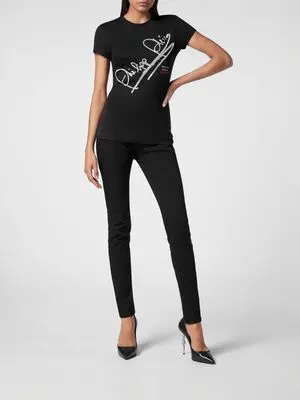 Philipp Plein Slim Fit Jersey T-shirt With Contrast Logo Print - Black