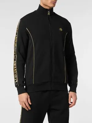 PLEIN SPORT High Neck Zip-up Jersey Sweatshirt With Back Logo Detail