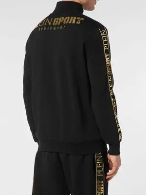 PLEIN SPORT High Neck Zip-up Jersey Sweatshirt With Back Logo Detail