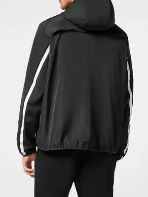 PLEIN SPORT Technical Fabric Hooded Windbreaker Jacket With Sporty Stripes
