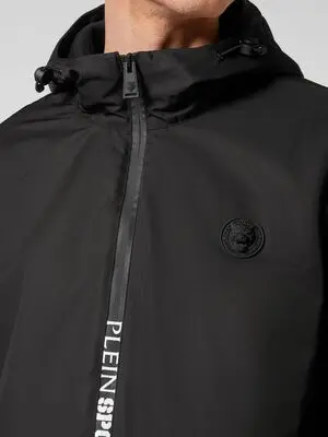 PLEIN SPORT Hooded Technical Fabric Windbreaker Jacket With Logo