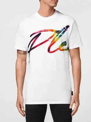 Philipp Plein Short-sleeved Jersey T-shirt With Contrast Logo Print - White