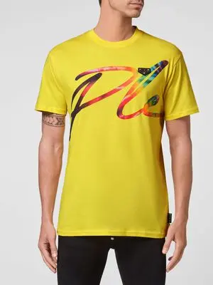 Philipp Plein Short-sleeved Jersey T-shirt With Contrast Logo Print - Yellow