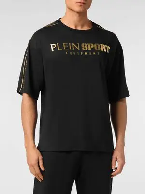 PLEIN SPORT Jersey T-shirt With Contrasting Laminated Logo - Black