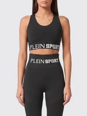 PLEIN SPORT Cropped Jersey Sports Top With Square Neckline And Jacquard Logo Band