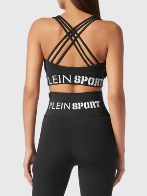 PLEIN SPORT Cropped Jersey Sports Top With Square Neckline And Jacquard Logo Band