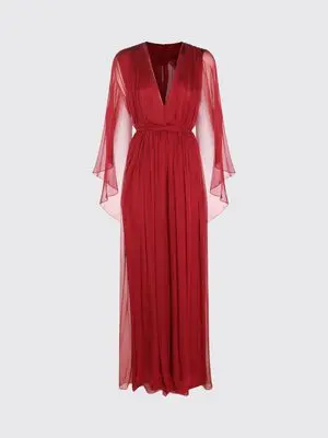 Alberta Ferretti Long Silk Evening Gown With V-neck And Long Sleeves
