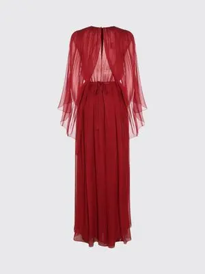 Alberta Ferretti Long Silk Evening Gown With V-neck And Long Sleeves