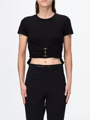 Elisabetta Franchi Cropped Cotton T-shirt With Metal Logo Plaque