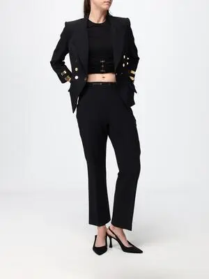 Elisabetta Franchi Cropped Cotton T-shirt With Metal Logo Plaque