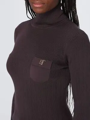 Elisabetta Franchi Slim Fit Silk Blend Long-sleeved Turtleneck Jumper - Cocoa
