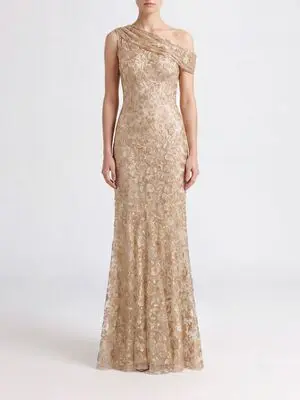 COLLINI MILANO 1937 Anna Asymmetrical One-shoulder Lace Long Evening Gown