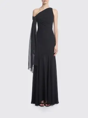 COLLINI MILANO 1937 Desirée One-shoulder Flared Silk Long Evening Gown - Black