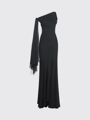 COLLINI MILANO 1937 Desirée One-shoulder Flared Silk Long Evening Gown - Black