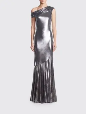 COLLINI MILANO 1937 Anna Asymmetrical One-shoulder Jersey Long Evening Gown - Silver