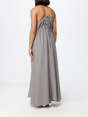 ELEH Flared Long V-neck Dress In Viscose With Open Shoulders
