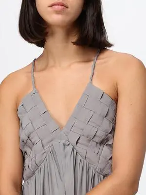 ELEH Flared Long V-neck Dress In Viscose With Open Shoulders