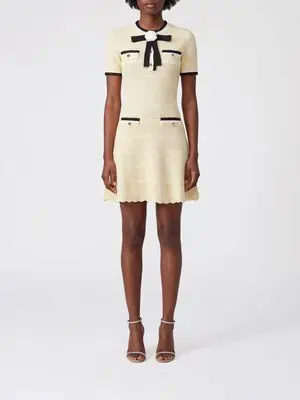 SELF-PORTRAIT Cotton-knit Sheath Mini Dress With Bow Detail