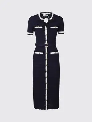 SELF-PORTRAIT Slim Fit Mini Knit Dress In Cotton Blend With Bow And Belt