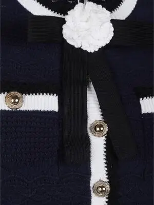 SELF-PORTRAIT Slim Fit Mini Knit Dress In Cotton Blend With Bow And Belt