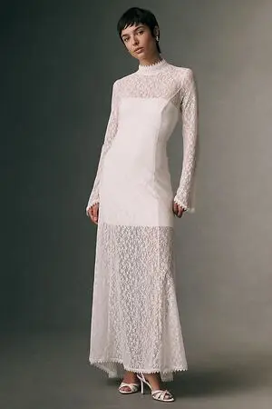 Bhldn Long-sleeve Lace Maxi Dress With Bell Sleeves