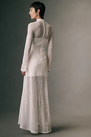 Bhldn Long-sleeve Lace Maxi Dress With Bell Sleeves
