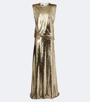 Monique Lhuillier Sequined Embellished Gathered Gown