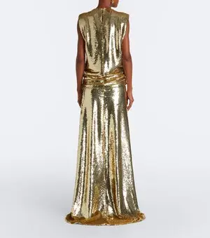 Monique Lhuillier Sequined Embellished Gathered Gown