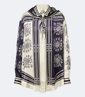 ALEMAIS Alémais Banderra Scarf-detail Printed Silk Shirt - Blue