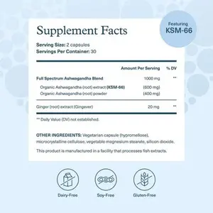 YOUTHEORY Ashwagandha Stress Relief Adaptogenic Supplement Capsules 60 Count