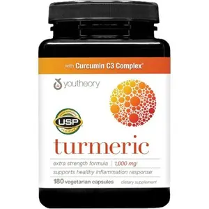 YOUTHEORY Turmeric Extra Strength 1000mg Muscle Joint Support Supplement 180 Veg Capsules - None