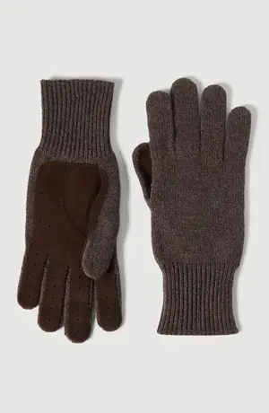 Brunello Cucinelli Cashmere Knit Gloves With Suede Palm - Brown