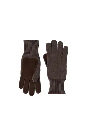 Brunello Cucinelli Cashmere Knit Gloves With Suede Palm - Brown