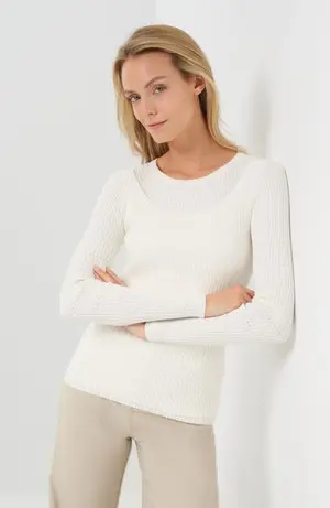 Anatomie Kris Double Collared Rib Pointelle Texture Sweater